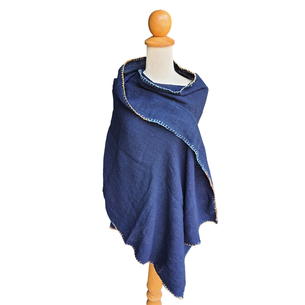 Dark Indigo Shawl with Blanket Stitch – Ma Te Sai